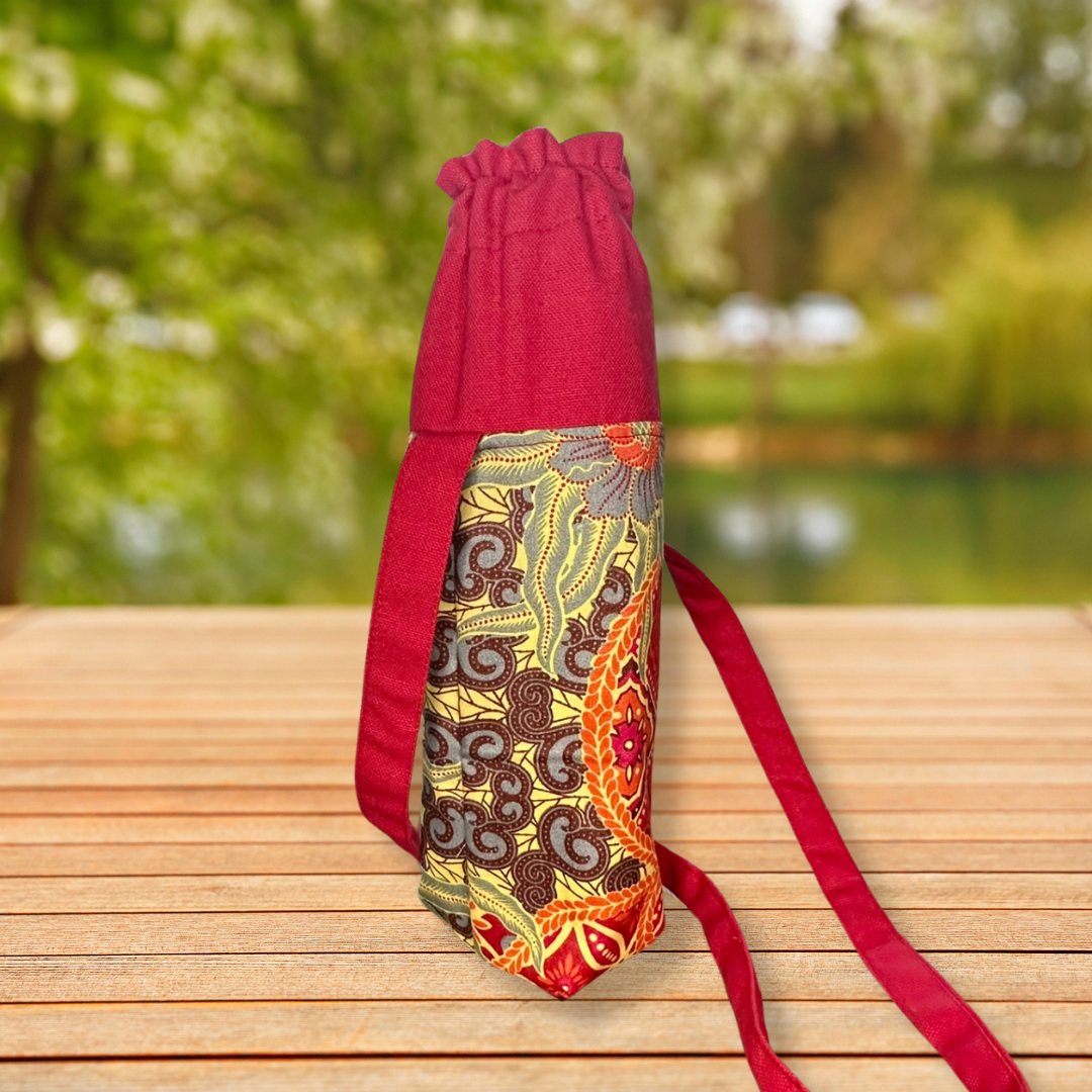 Batik Canvas Drawstring Bag for Bottle