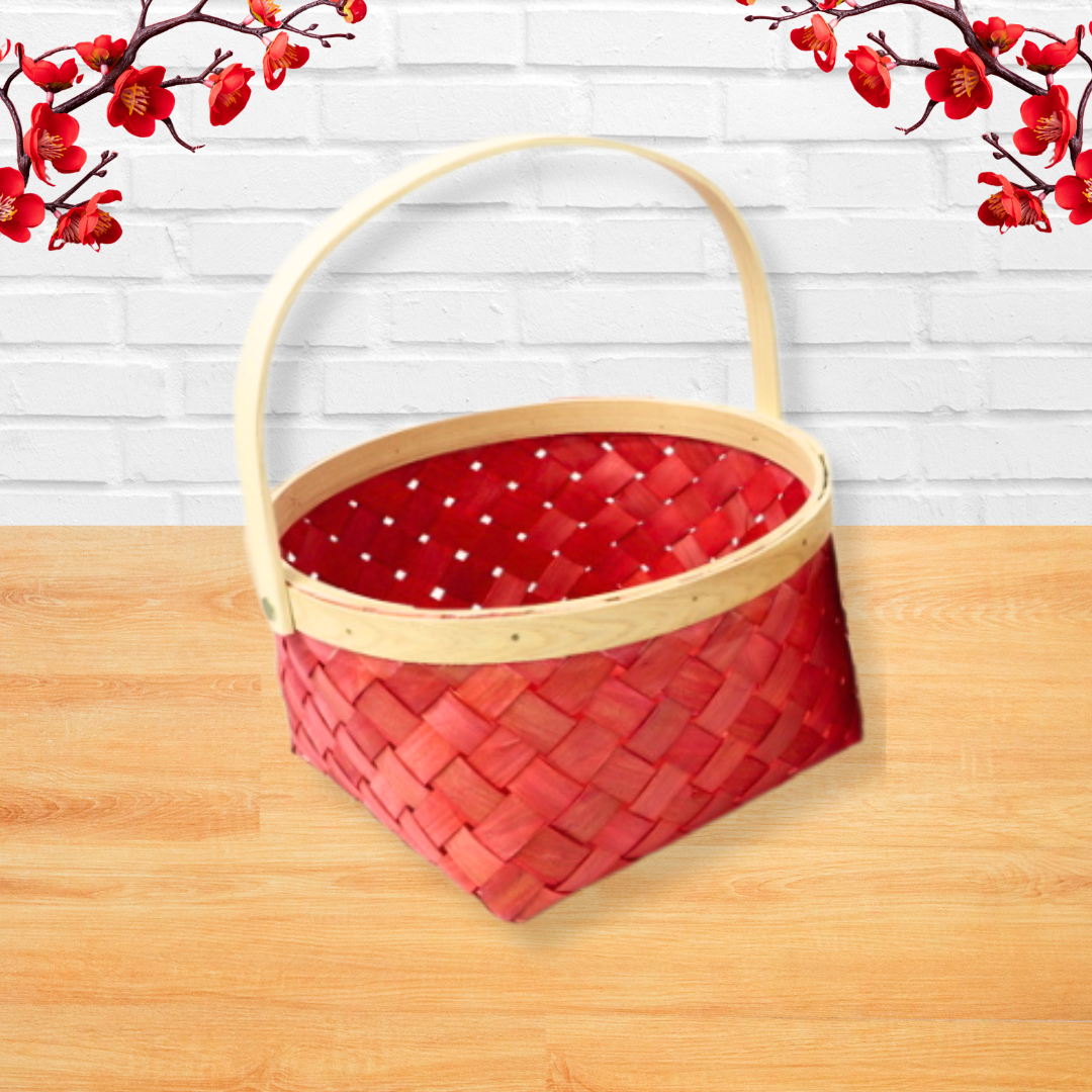 Red Eco Wood Chip Round Basket